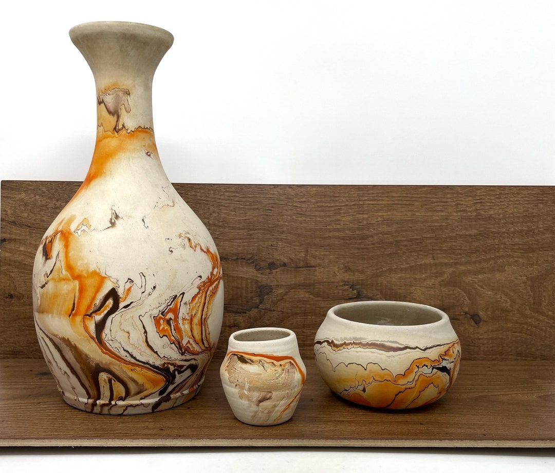 CHOICE Vintage Nemadji Pottery Orange and Brown Swirl Vase Fall Color ...