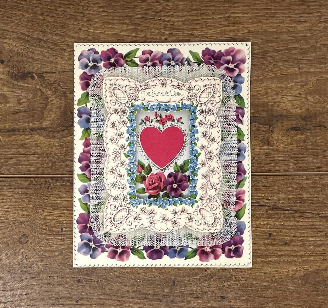 Vintage NOS Original Box Norcross Cards 3D Lace Edged Heart Pansy ...