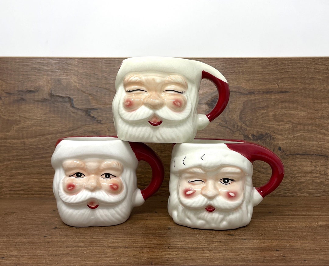 Retro Style Set of 3 Winking Santa Mugs Vintage Style Winking Santa ...