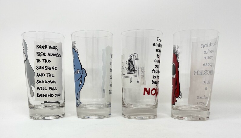 Vintage Set of 4 Humorous Cartoon Novelty Drinking Glasses MCM - Etsy