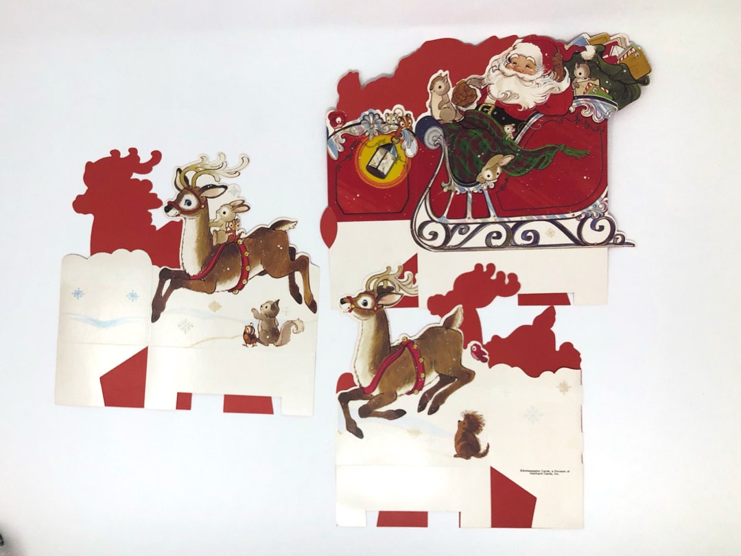 Vintage Ambassador Hallmark 3 Piece Cardstock Santa and Sleigh ...