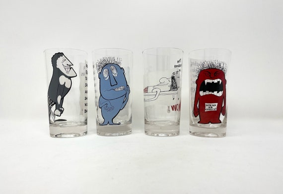 Vintage Set of 4 Humorous Cartoon Novelty Drinking Glasses MCM - Etsy