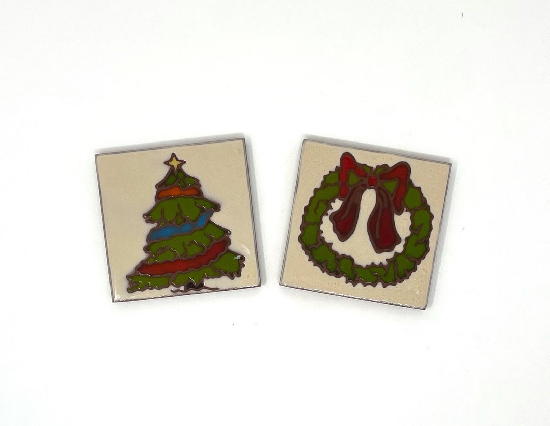 Vintage Set of 2 Made in Italy Christmas Ceramic Tiles Christmas Tree ...
