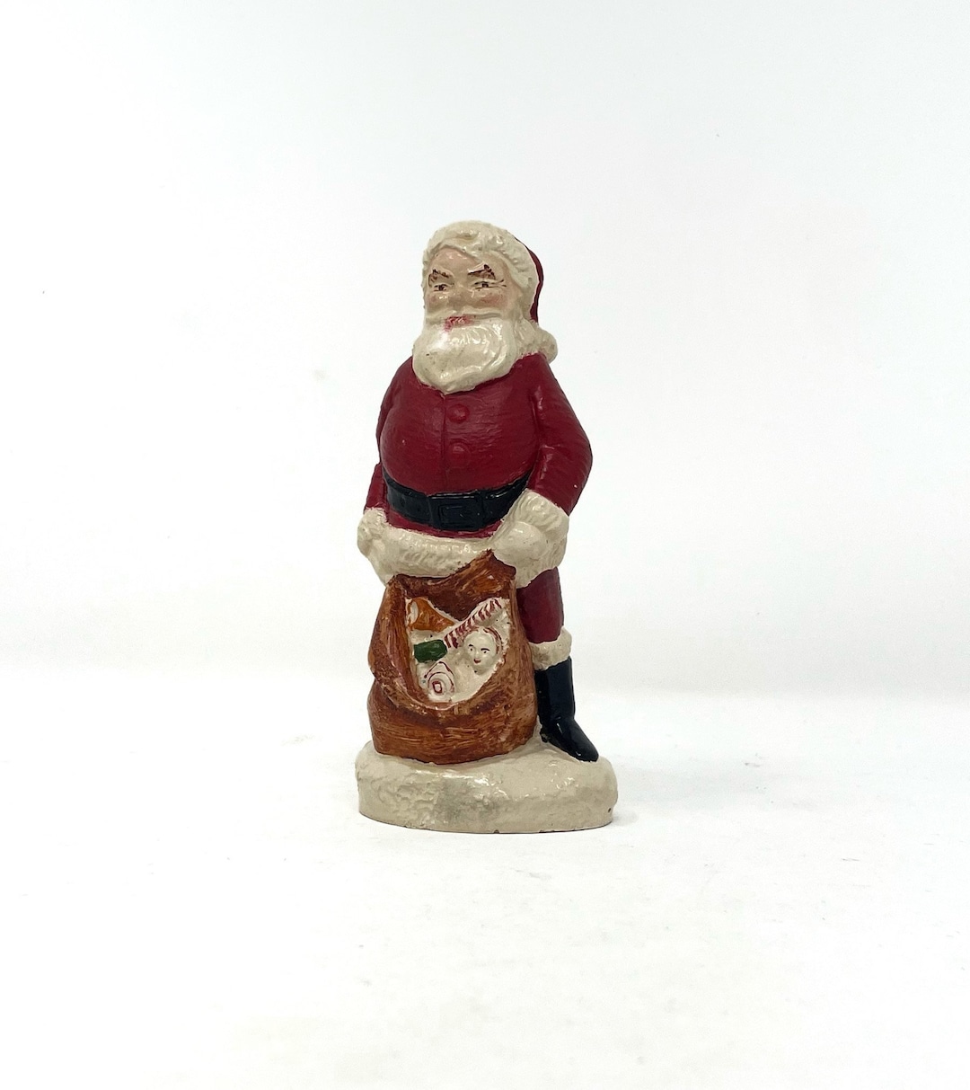 Vintage Handmade Chalkware Plaster Santa Claus With Toy Bag Figurine Christmas Decor Farmhouse ...