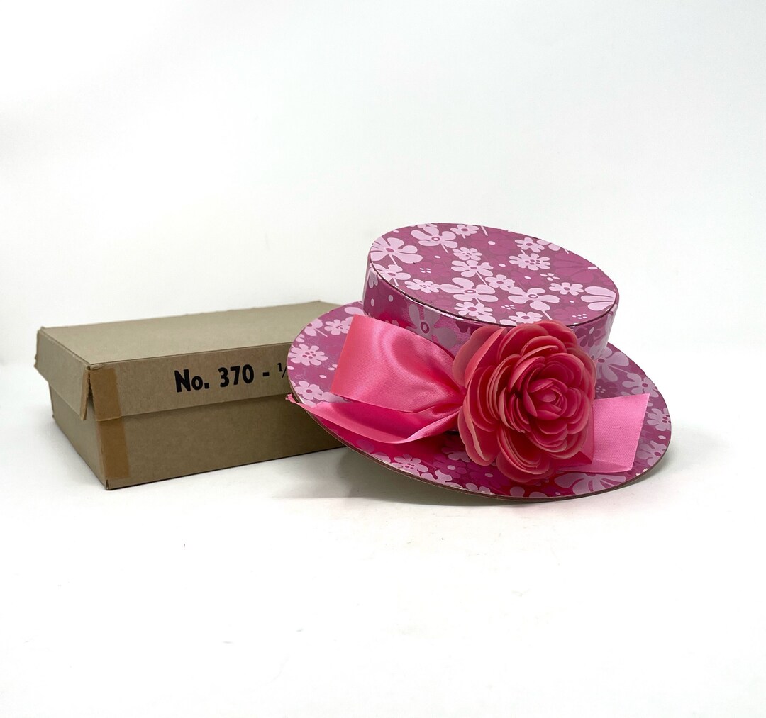 Vintage UNIQUE Valentine Pink Foil Hat Box Shaped Empty Candy Box With ...