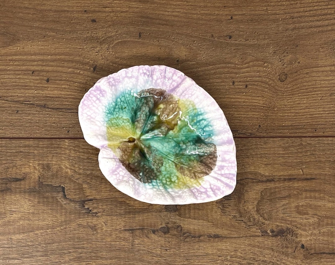Antique Pink Purple Green Brown Majolica Figural Leaf Dish English ...