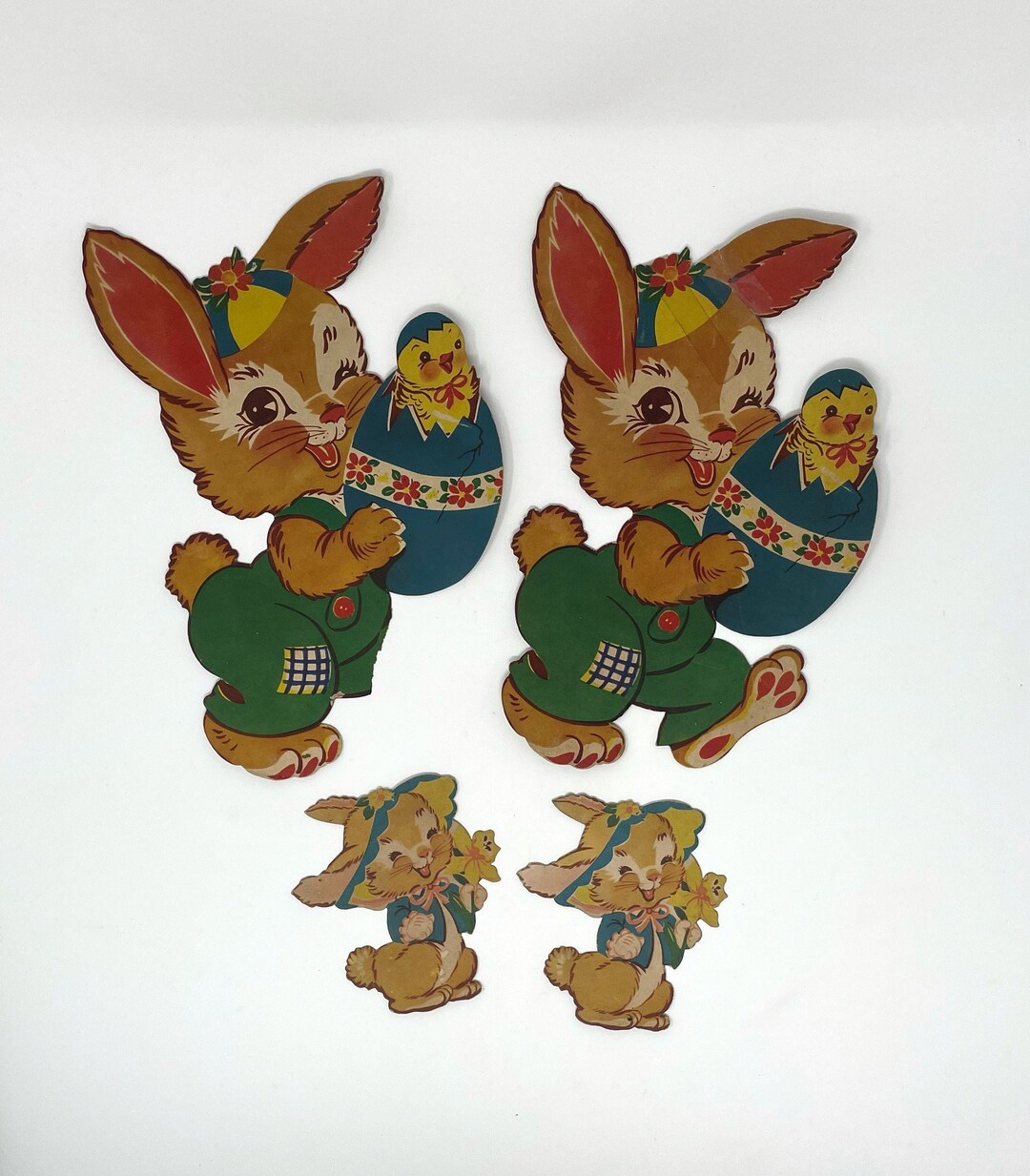 Vintage Dennison Set of 4 Bunny Rabbit Egg Chick Cardboard Die Cuts ...