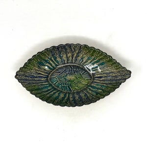 Antique Rare and Unique Peacock Green and Blue Goofus Glass Oval Dish ...