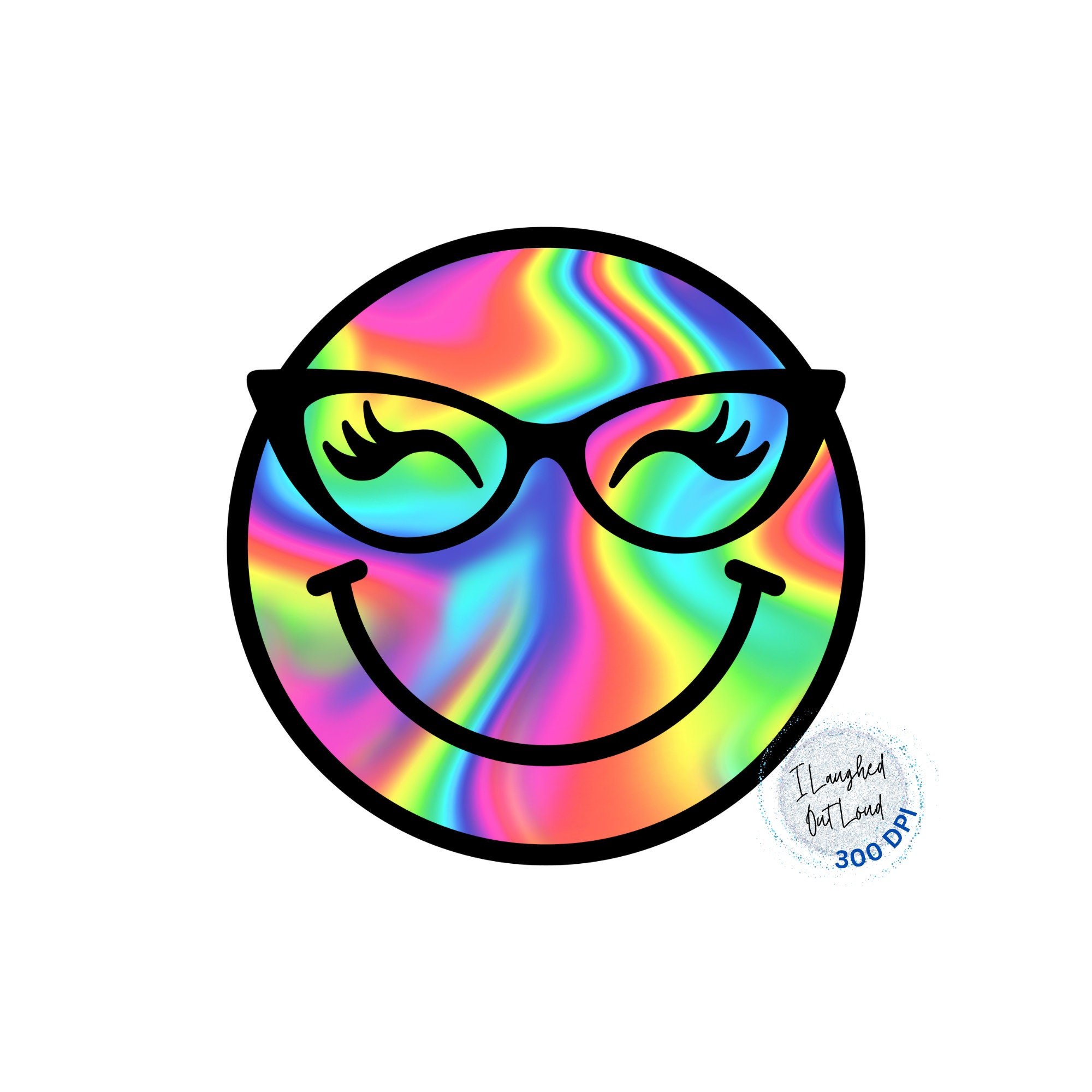Groovy Rainbow Smiley Face With Glasses PNG, Rainbow Smiley PNG, Cricut ...