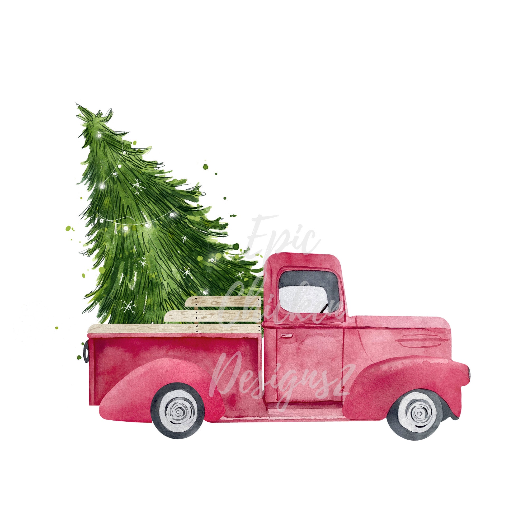 Old Red Christmas Truck PNG Red Watercolor Truck PNG Christmas Truck ...