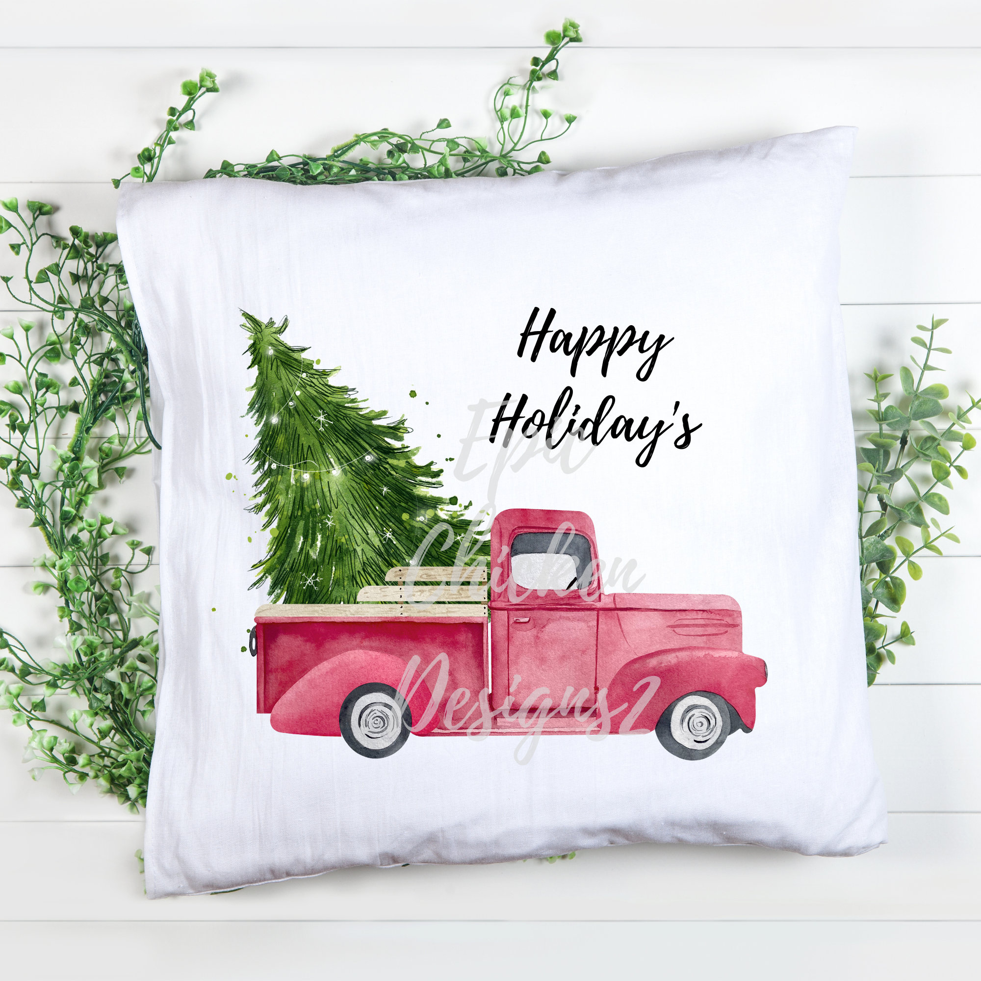 Old Red Christmas Truck PNG Red Watercolor Truck PNG Christmas Truck ...