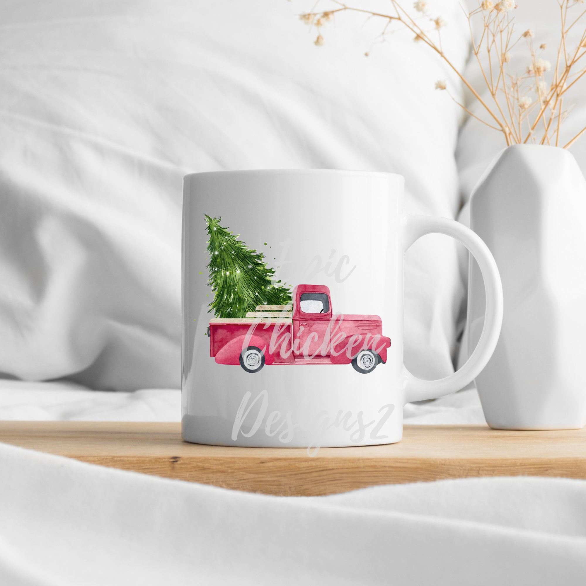 Old Red Christmas Truck PNG Red Watercolor Truck PNG Christmas Truck ...
