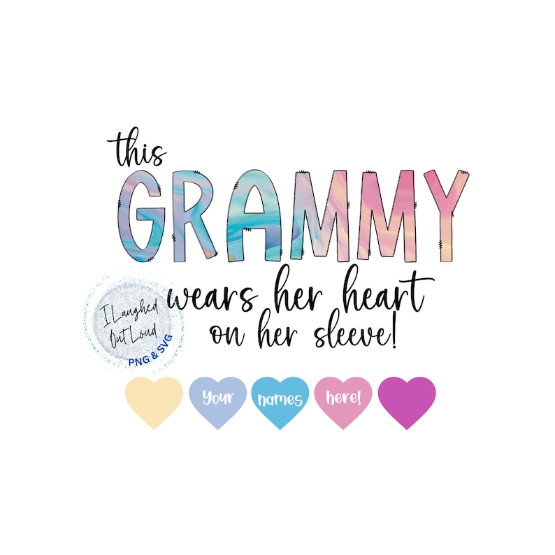 This Grammy Wears Her Heart on Her Sleeve PNG & SVG, Grammy SVG, Grammy ...