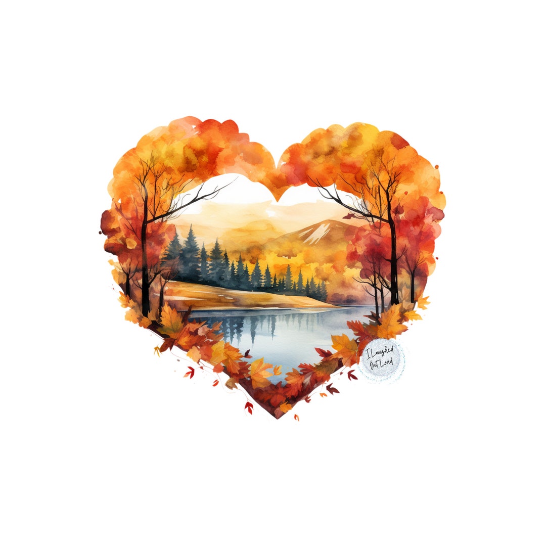 Fall PNG | Fall Heart PNG | Heart Shaped Fall Scene PNG | Watercolor ...