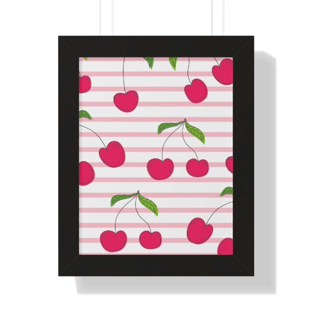Striped Cherry Poster Digital Print, Wall Art, Poster, Cute Hanging ...