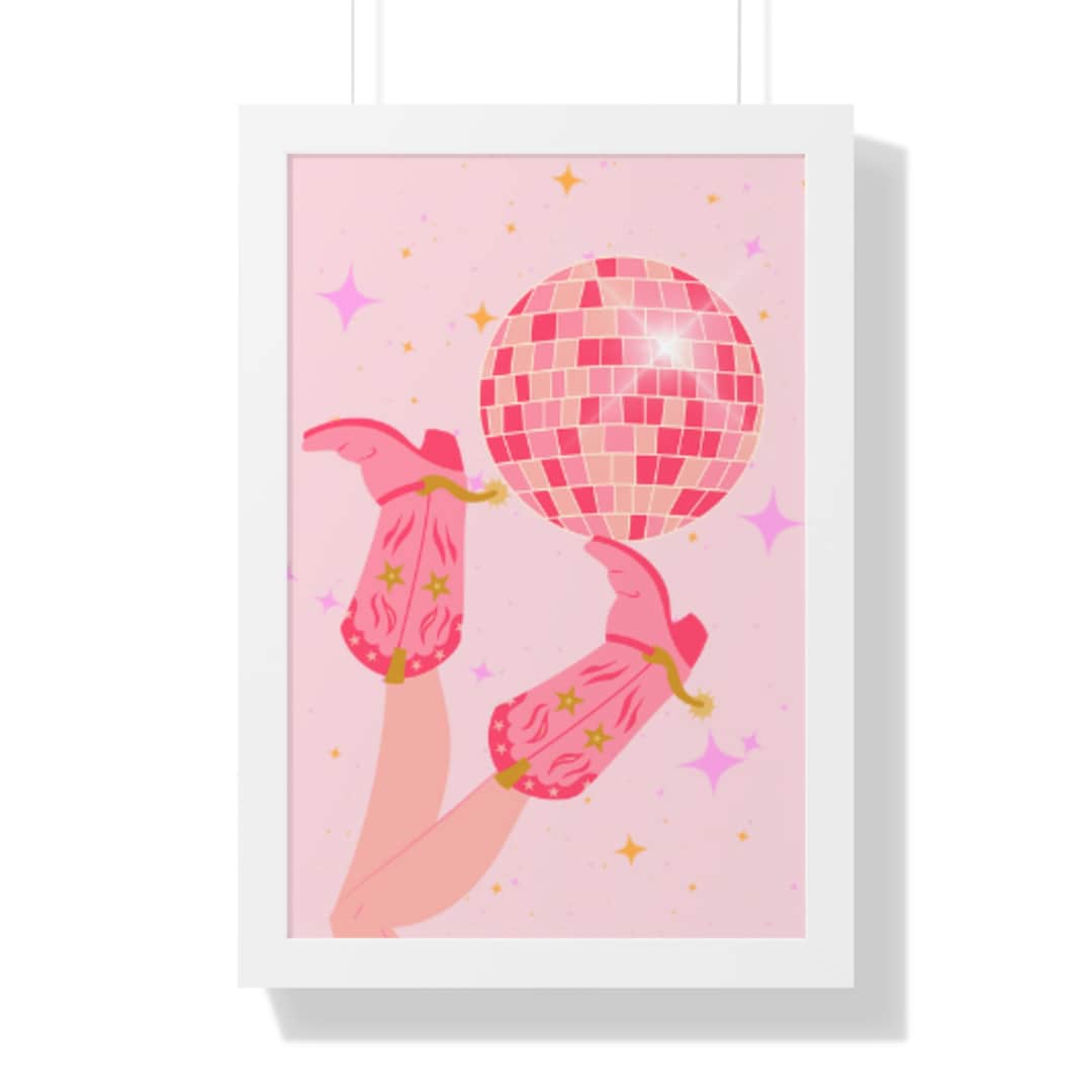 Pink Cowgirl Boots Disco Ball Poster Digital Print, Wall Art, Poster ...