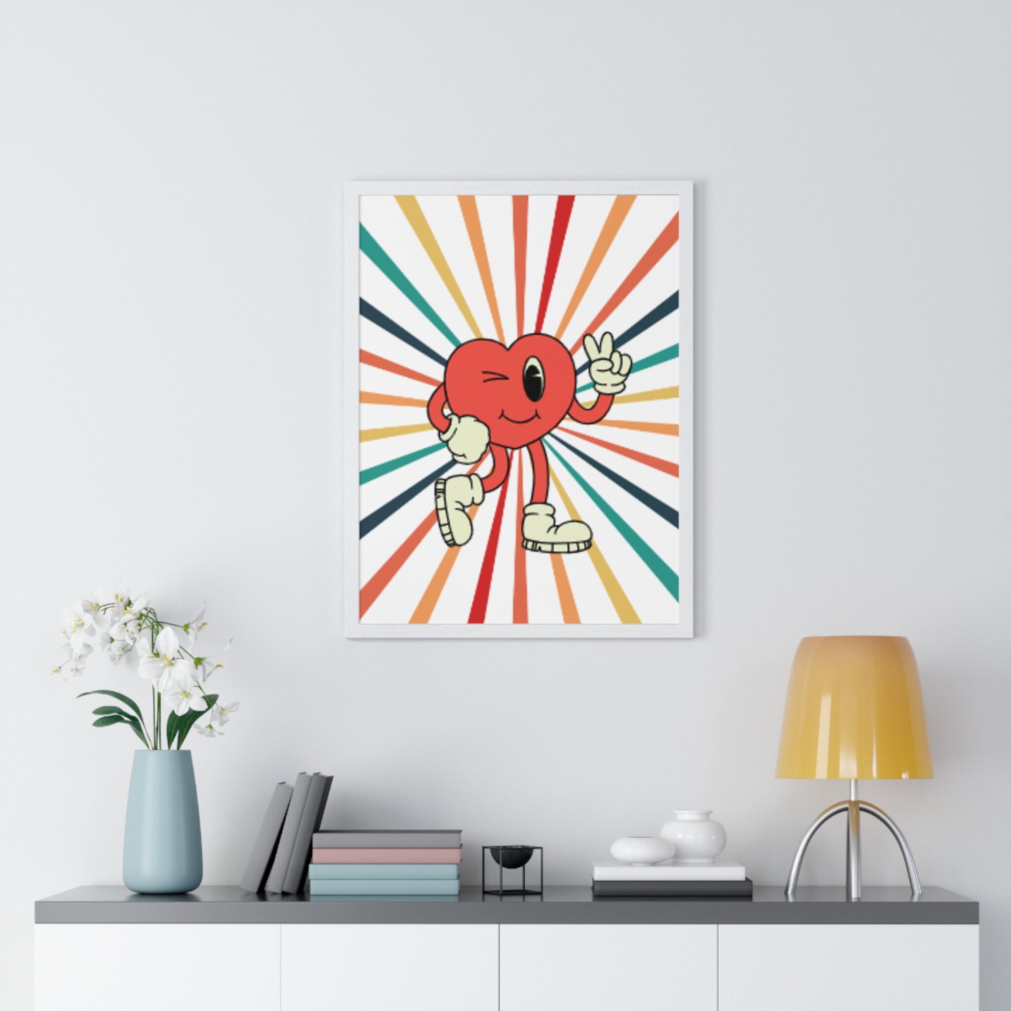Retro Heart Character Poster Digital Print, Wall Art, Rainbow Poster ...