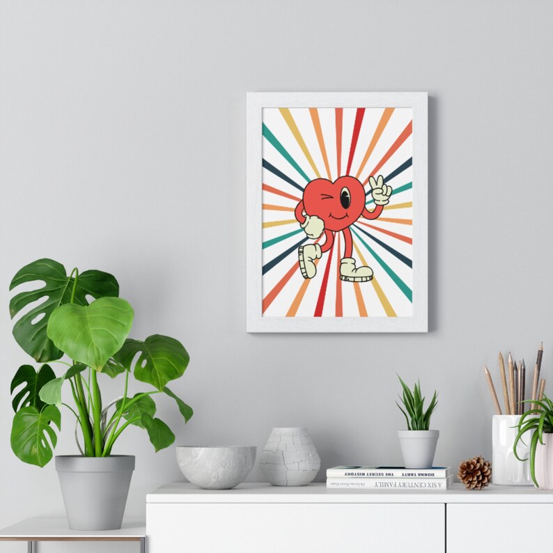 Retro Heart Character Poster Digital Print, Wall Art, Rainbow Poster ...