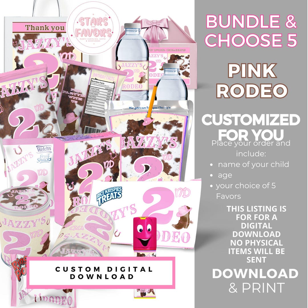 Choose 5 Pink Rodeo Birthday Party Favor Bundle, Party Favor Package ...