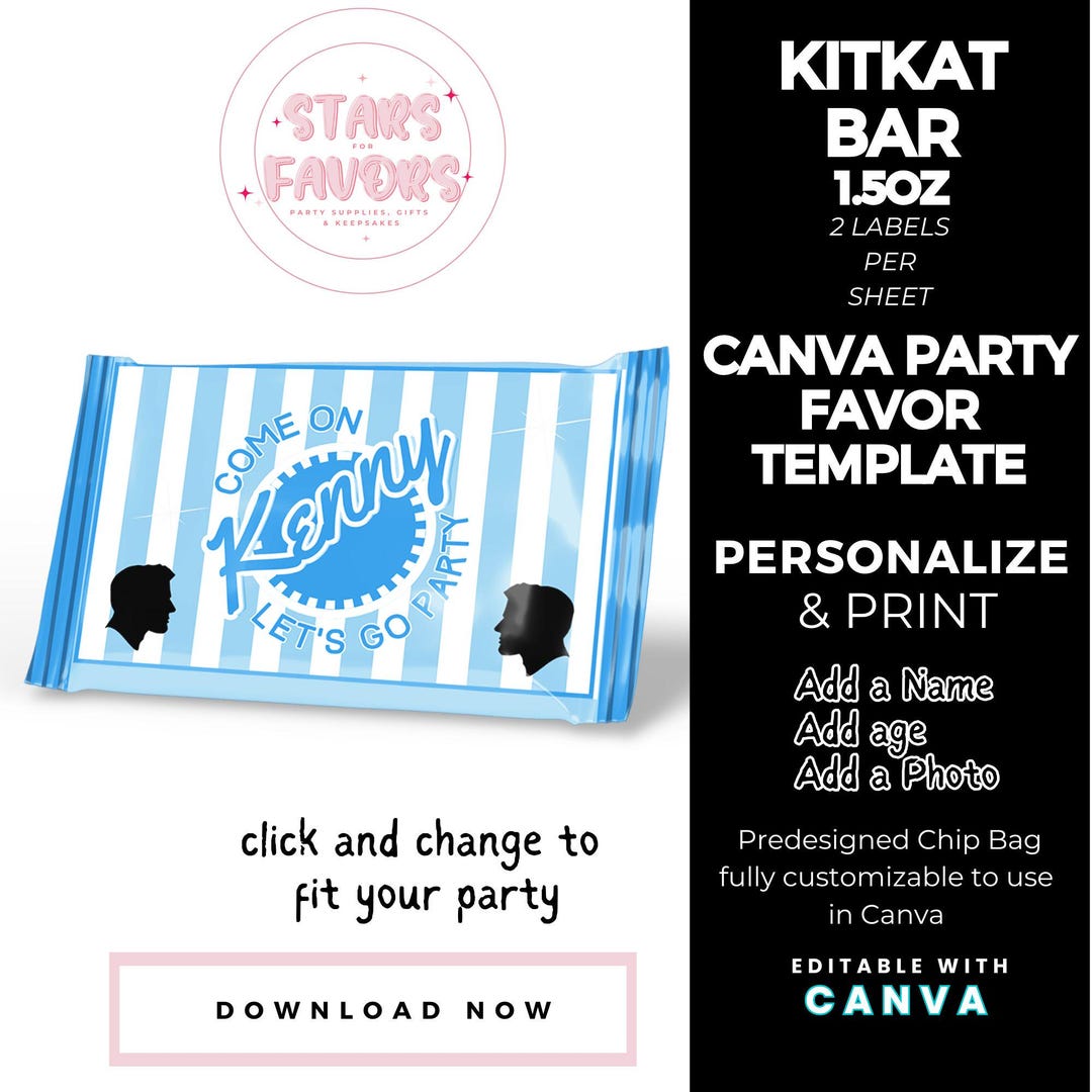 Ken Dolls Birthday Party CANVA Template Kitkat Candy Bar Wrapper Custom ...