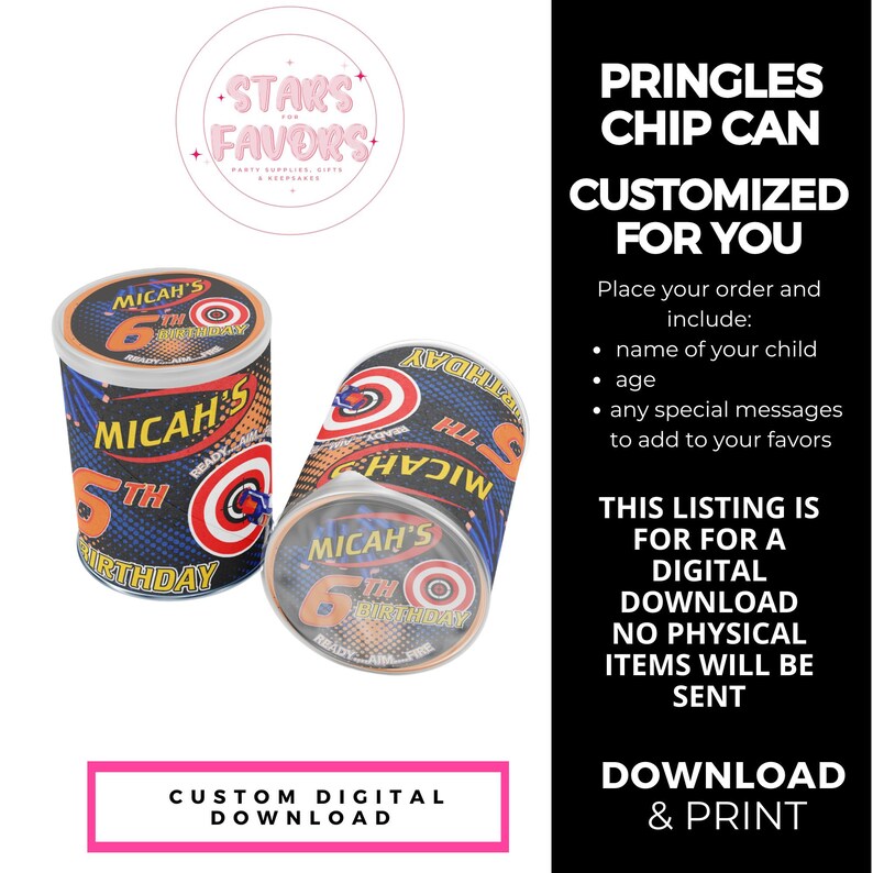 Ready Aim Fire Nerf Dart Gun Birthday Party Custom Pringles Chip Can ...