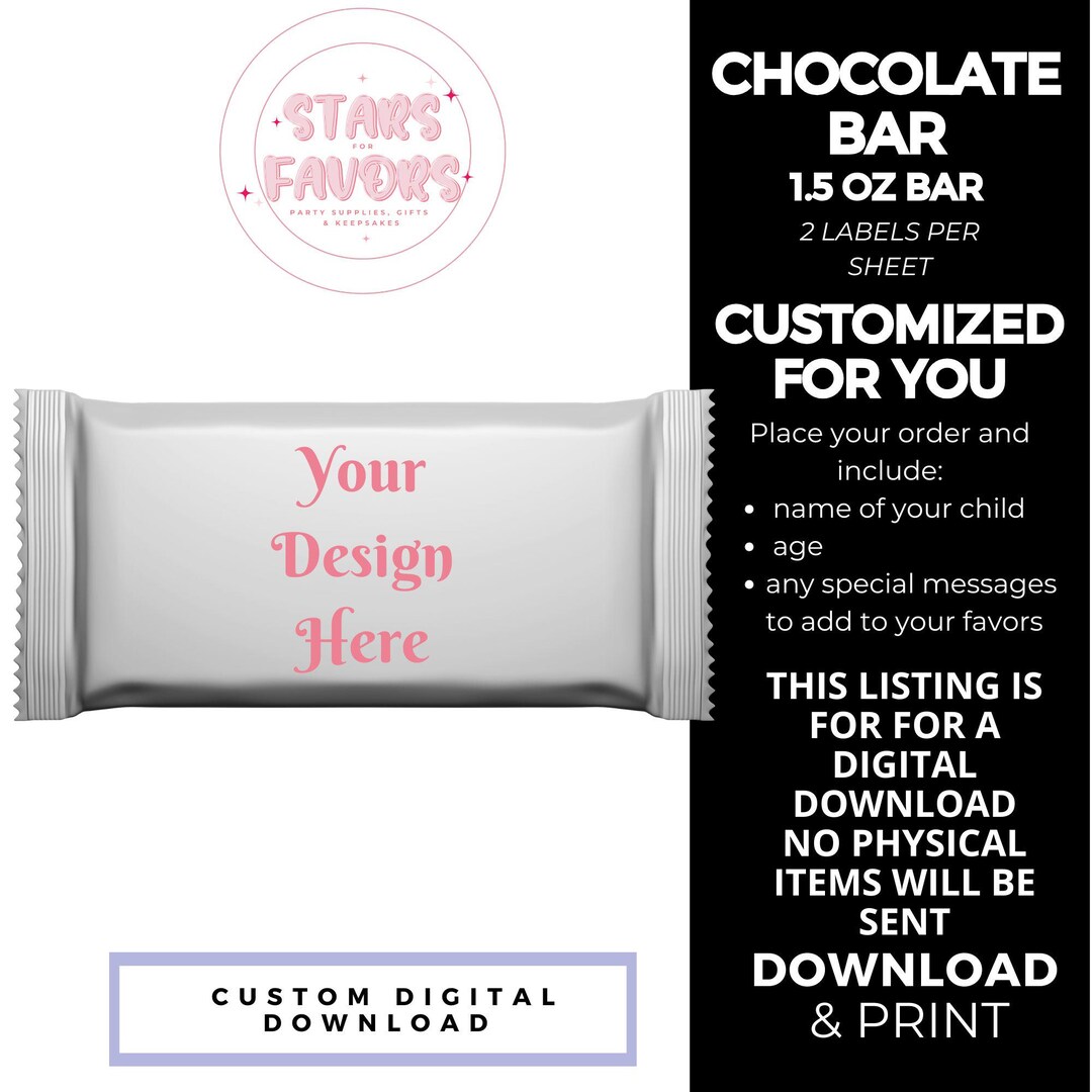 Custom Chocolate Bar Wrapper 1.5 Oz, Custom Party Favor, Custom ...