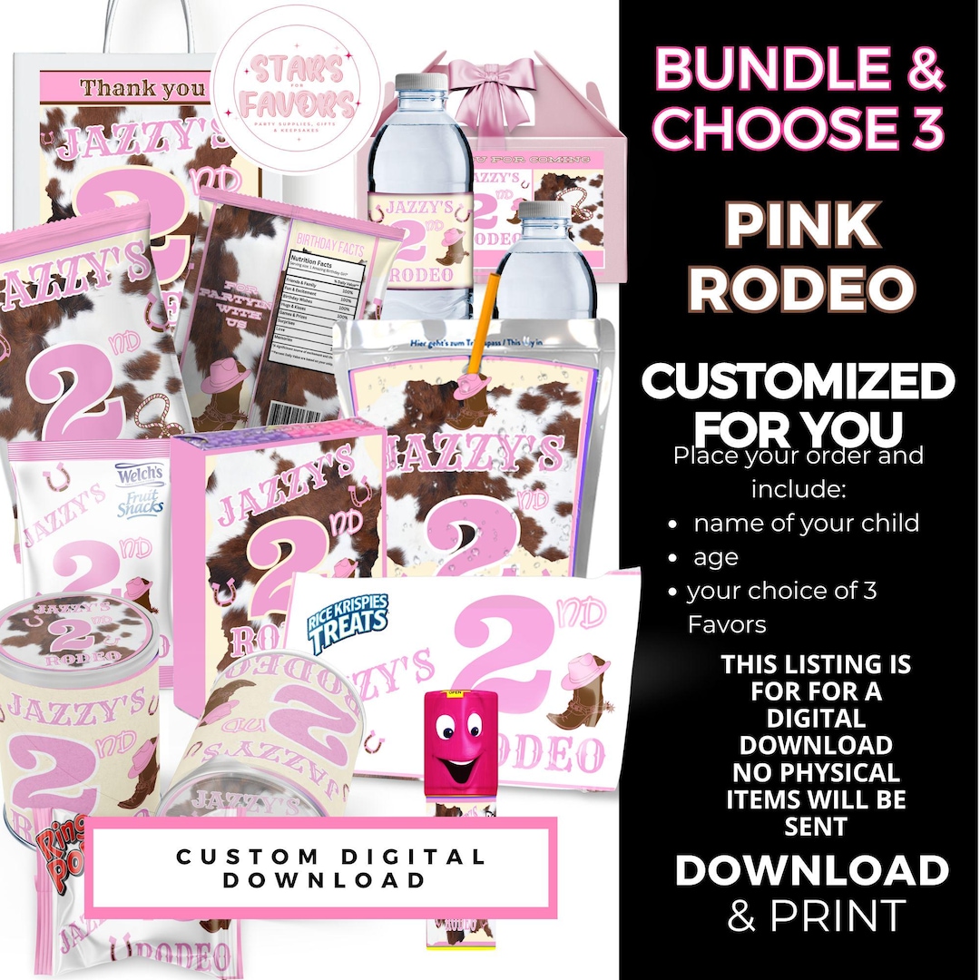 Choose 3 Pink Rodeo Birthday Party Favor Bundle, Party Favor Package ...