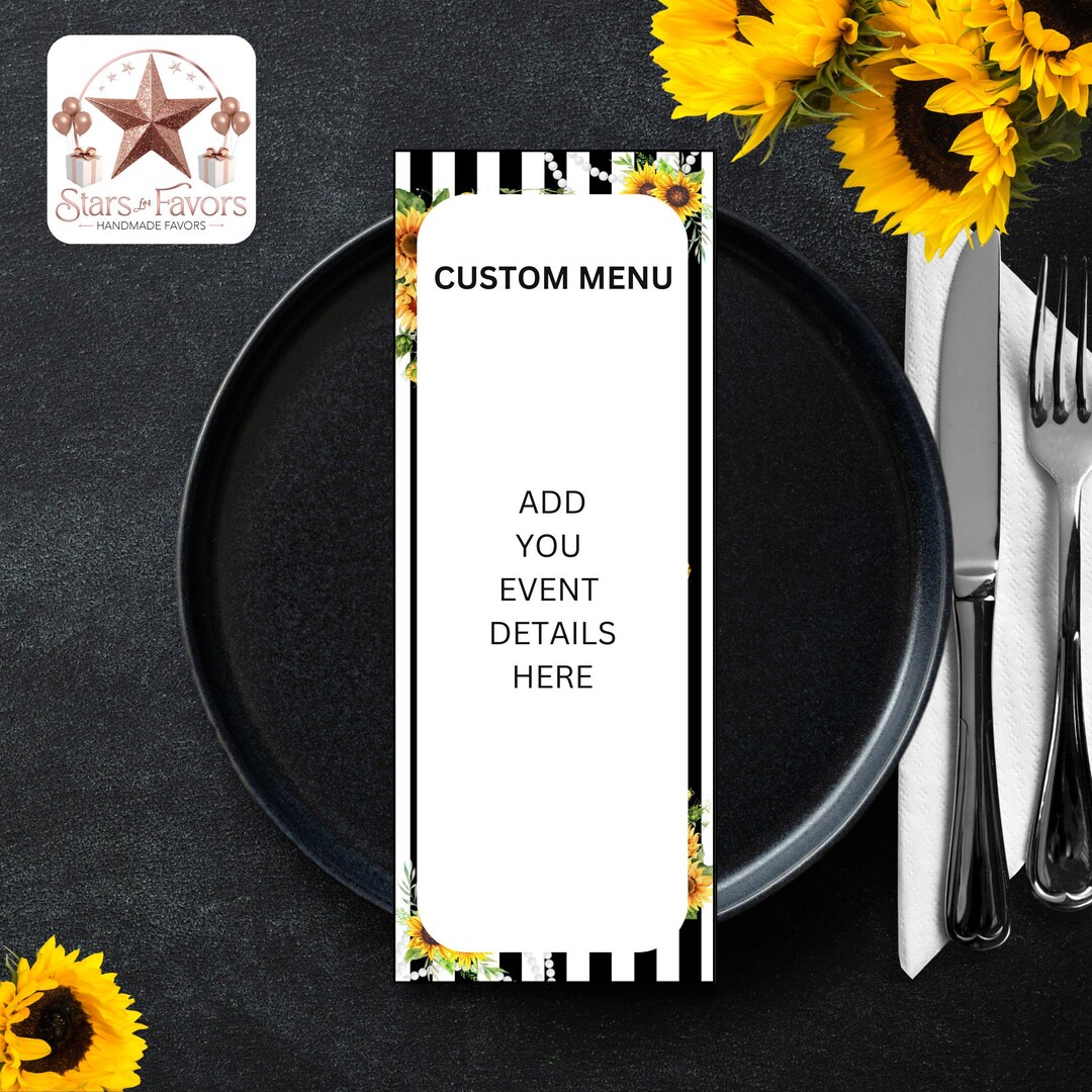 Custom Dinner Food Menu Card Printable for Birthday or Wedding, Elegant ...