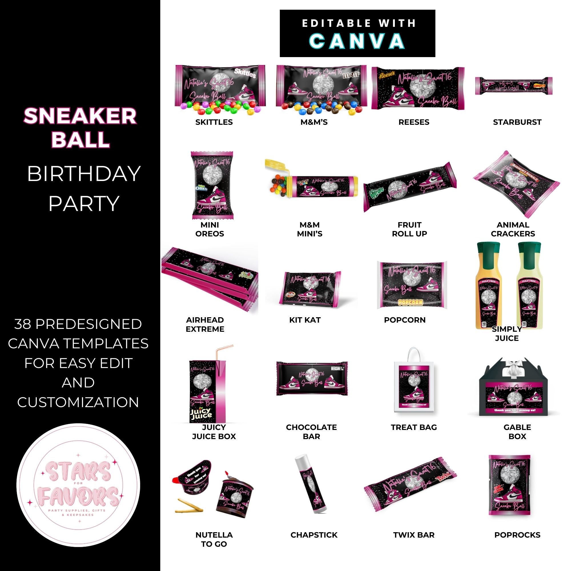 Sneaker Ball Birthday Party Favors Templates Bundle,drink Labels ...
