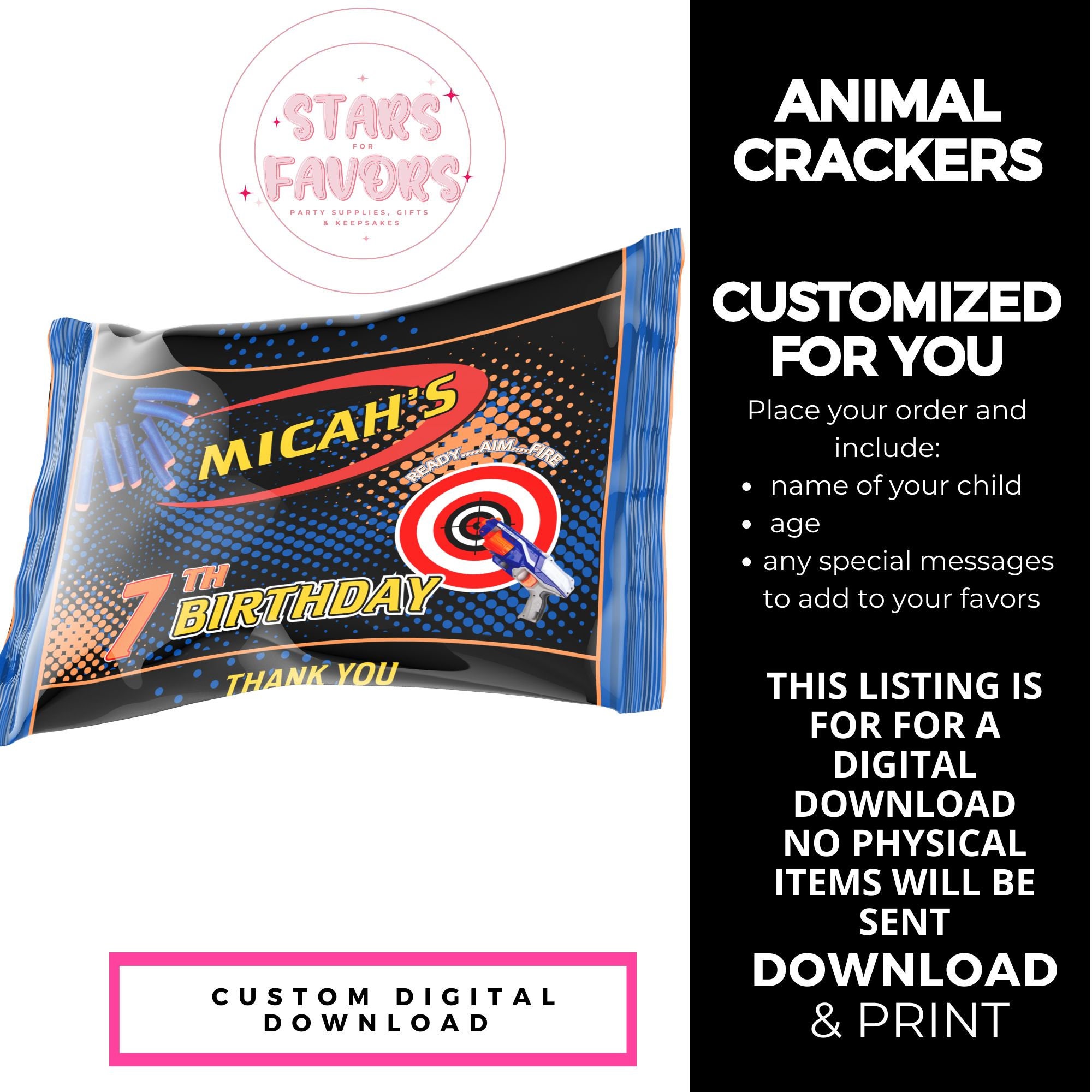 Ready Aim Fire Nerf Dart Gun Birthday Party Custom Animal Cracker ...