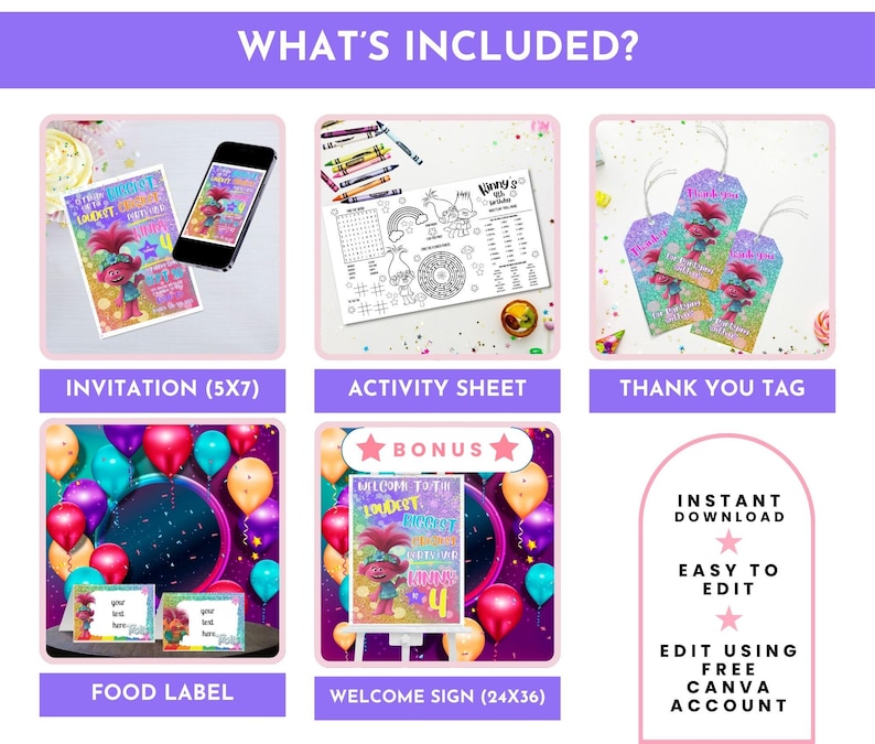 Trolls Craziest Birthday Party Labels, Trolls Party Invite, Trolls ...