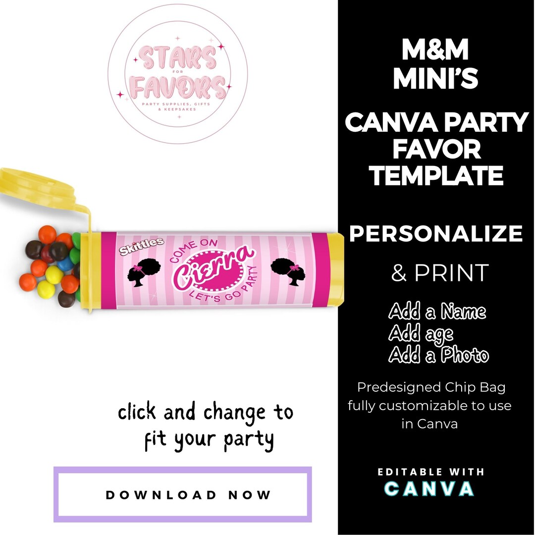 Afro Fashion Doll Lets Go Party Birthday Party Mini M&M Tube Labels ...