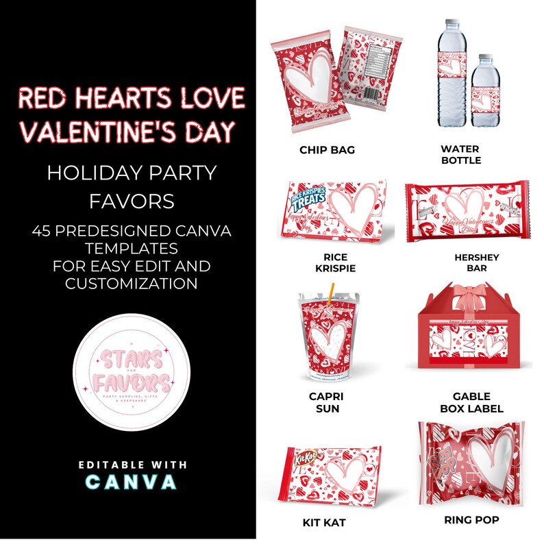 Red Hearts Love Valentine's Day Custom Valentine Party Bundle, Chip ...