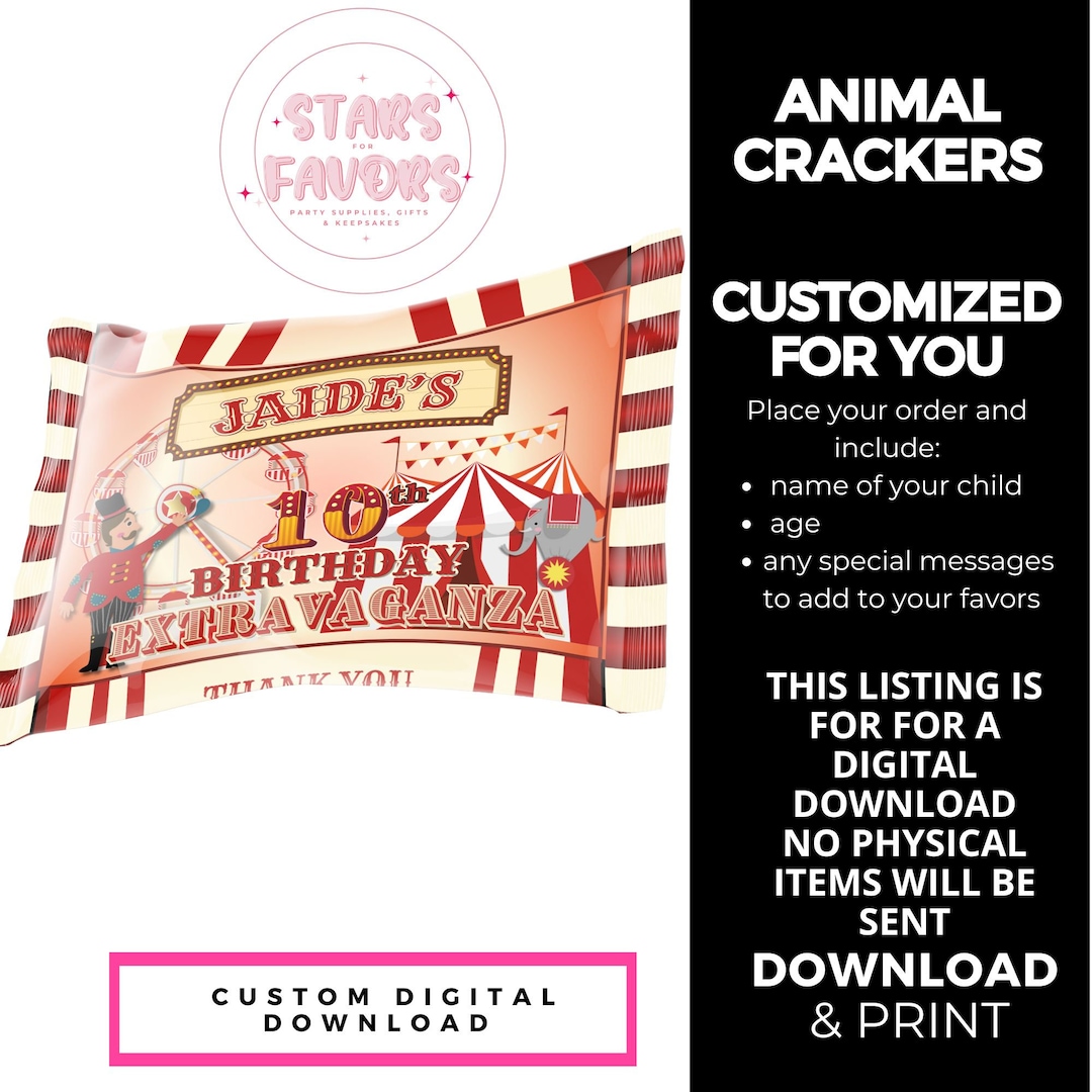 Carnival Extravaganza Birthday Party Custom Animal Crackers Custom ...
