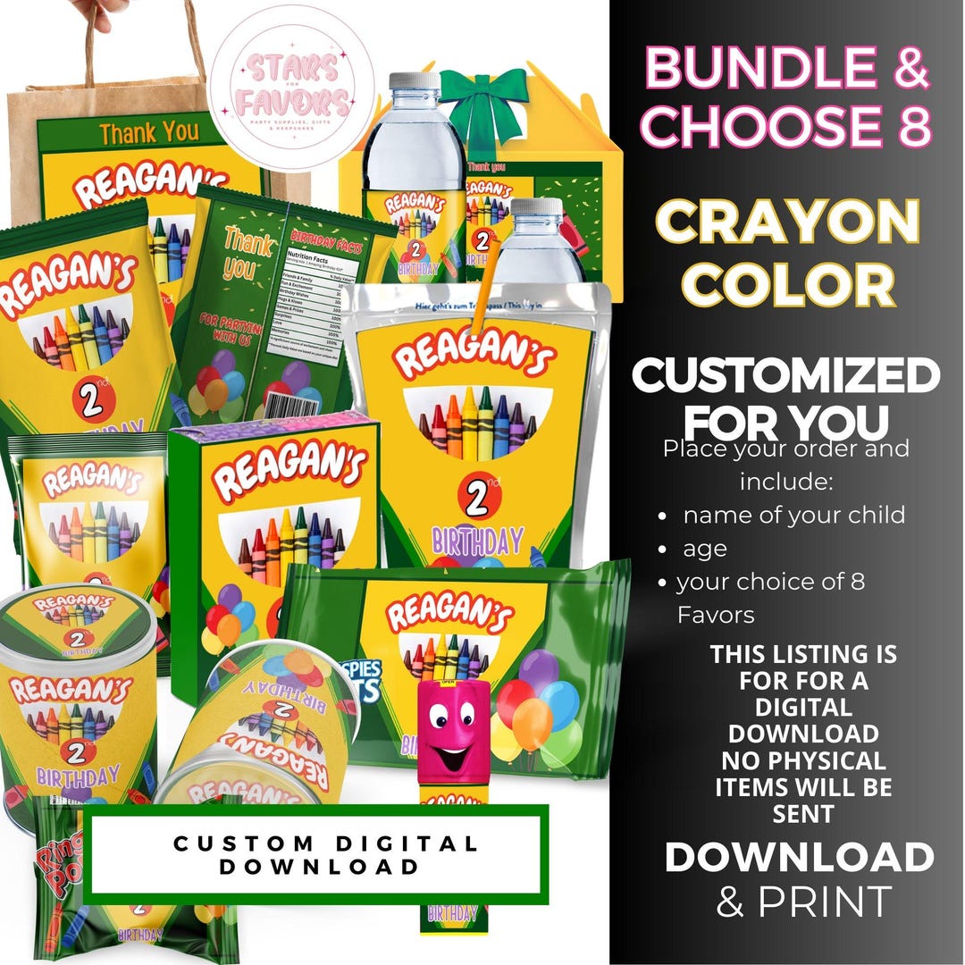 Choose 8 Crayon Color Birthday Party Favor Bundle, Party Favor Package ...