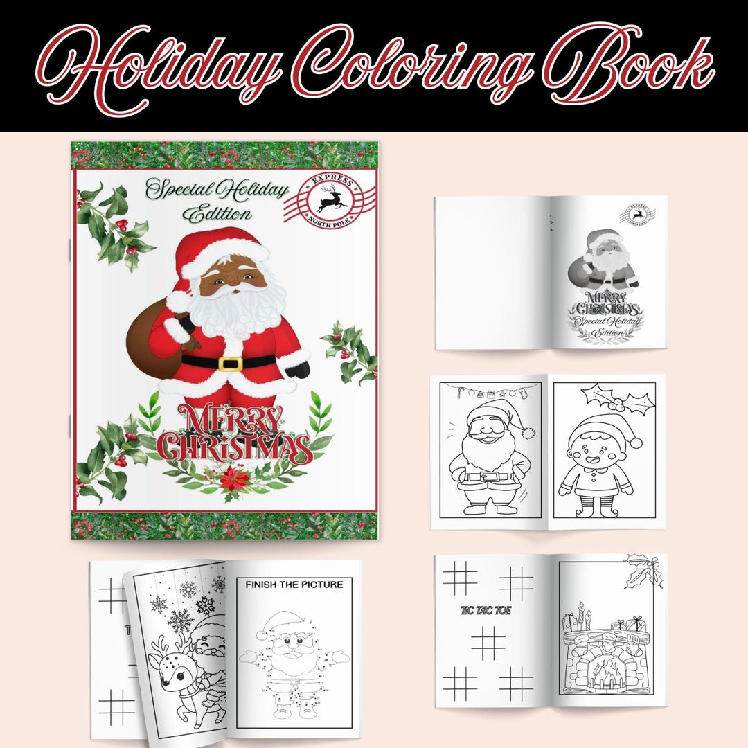 Black Santa Christmas Coloring Book: Holiday Activity Pages (printable ...