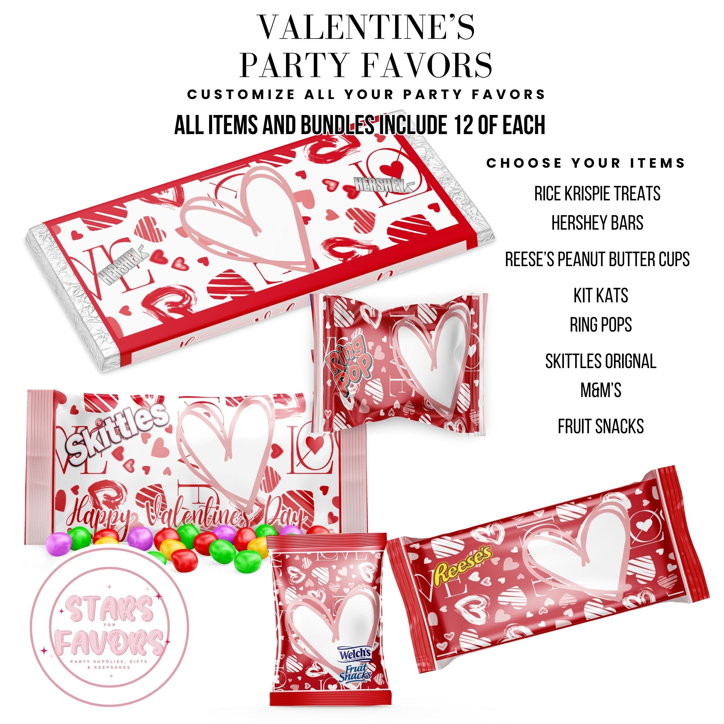 Red Hearts Love Valentine's Day Custom Party Favor Custom Party Bundle ...