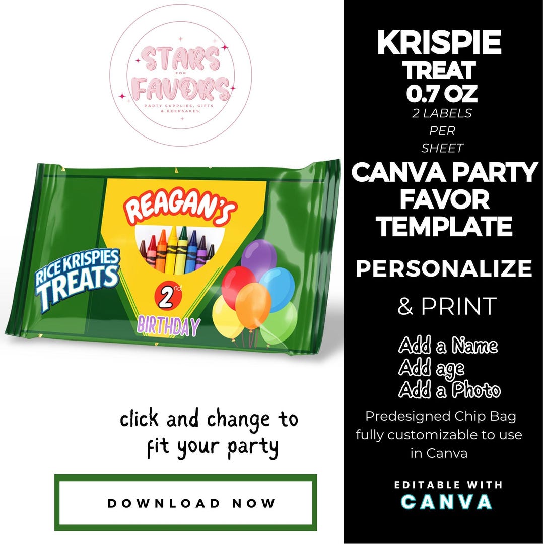Crayon Color Birthday Party Personalized Rice Krispie Treat Wrapper ...