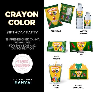 Crayon Color Birthday Party Templates Bundle, Chips, Snacks Favors ...