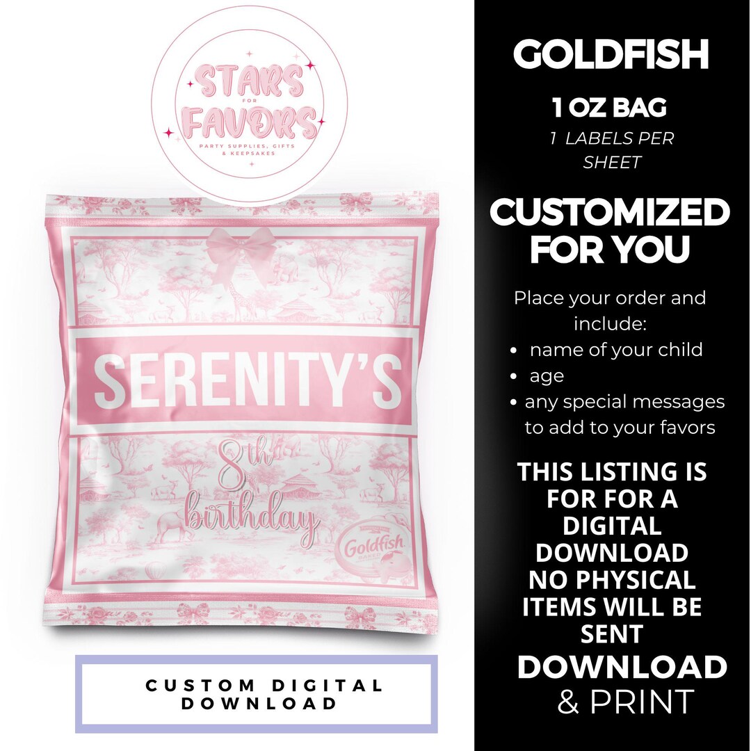 Toile De Jouy Safari Party Custom Goldfish Crackers Wrapper Custom ...