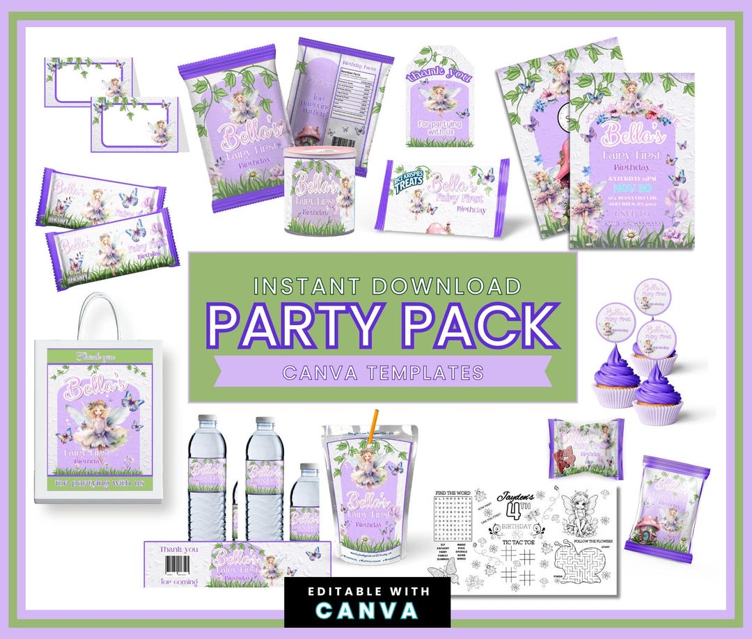 Fairy First Birthday Party Labels, Fairy Party Invite, Fairy Printable ...
