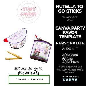 Fairy First Birthday Party Nutella to Go Snack Wrapper Label CANVA ...