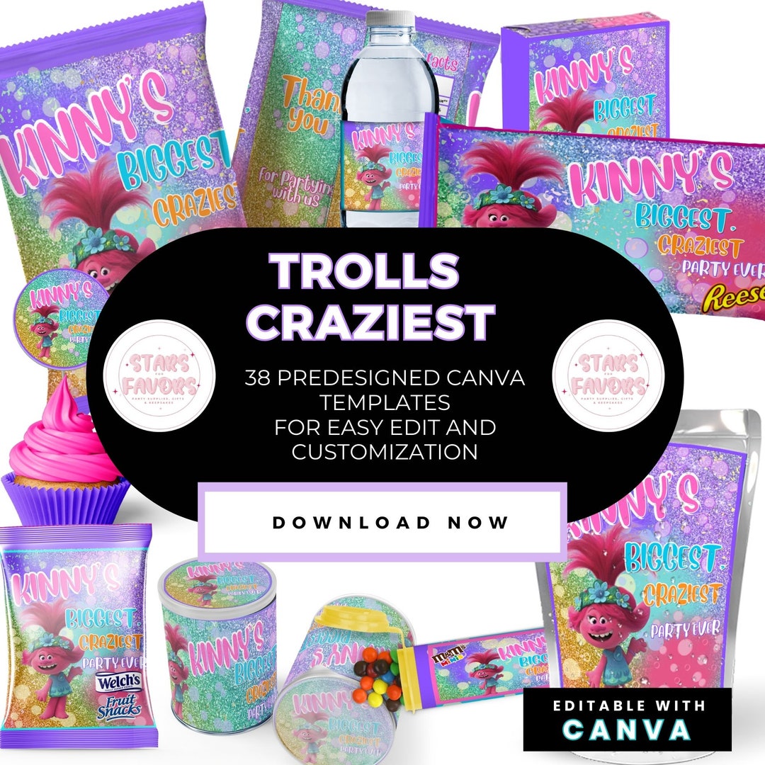 Trolls Craziest Birthday Party Bundle, Chip Bag, Party Favors, Candy ...