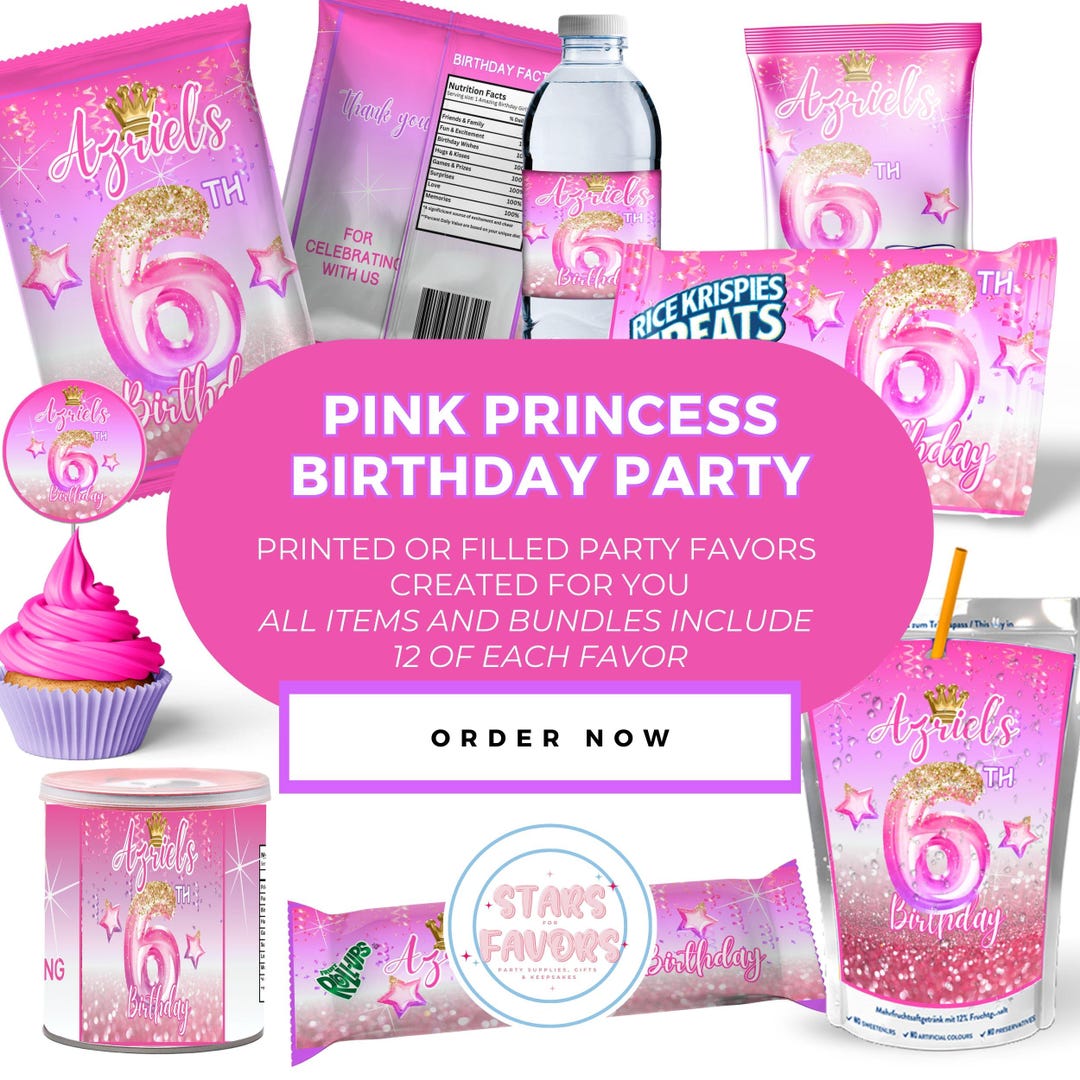 Pink Princess Crown Birthday Party Custom Party Favor Custom Party ...