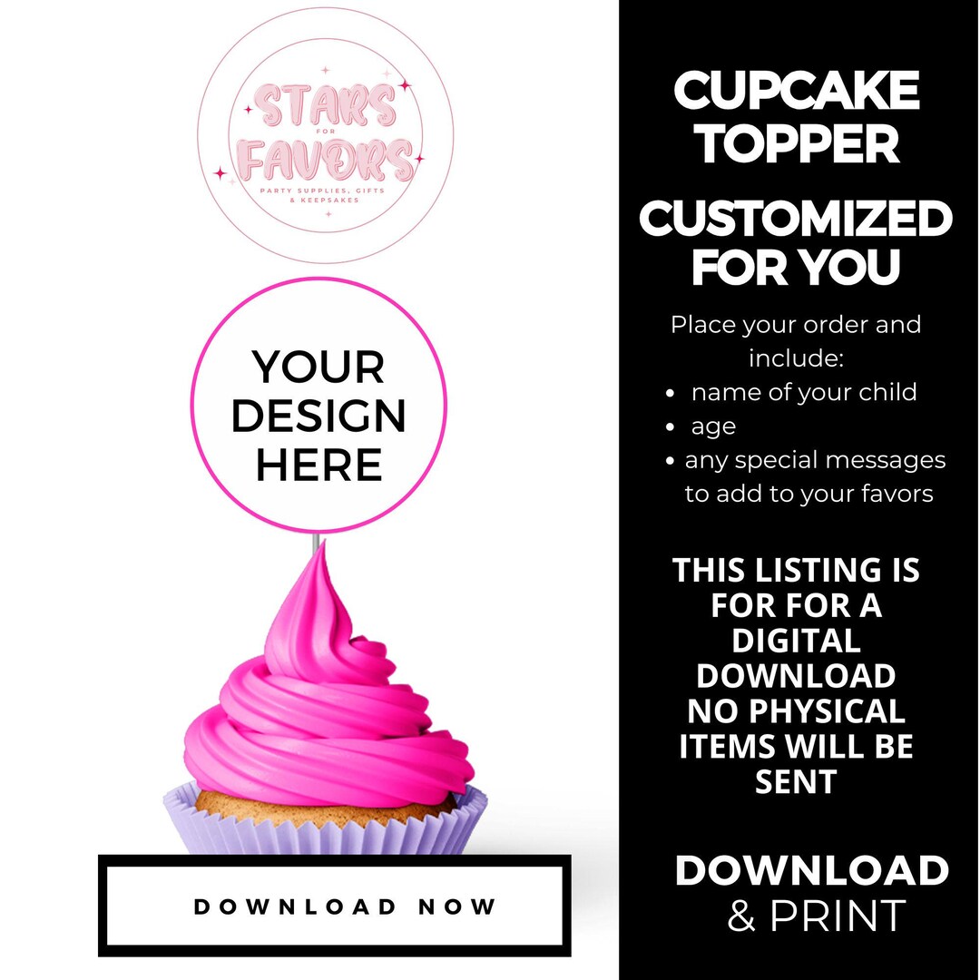 Custom Cupcake Topper, Circle Label Custom Party Favors, Custom ...