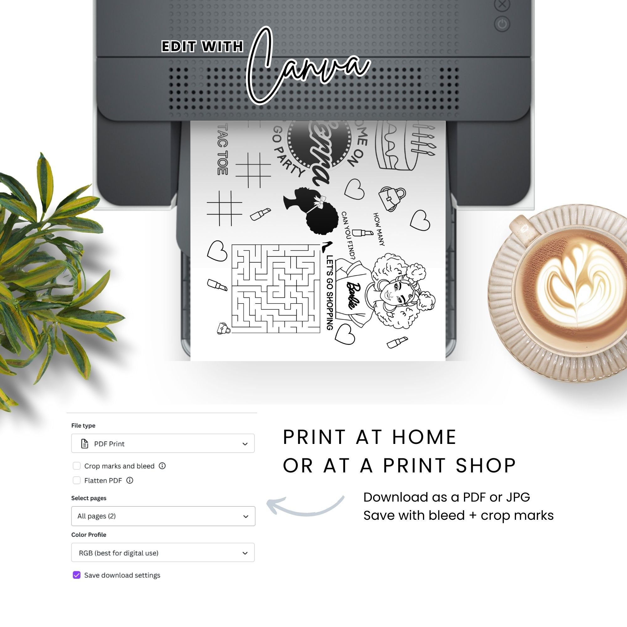 Afro Fashion Doll Birthday Party Coloring Placemat, Personalized, Printable, Custom, Activity ...