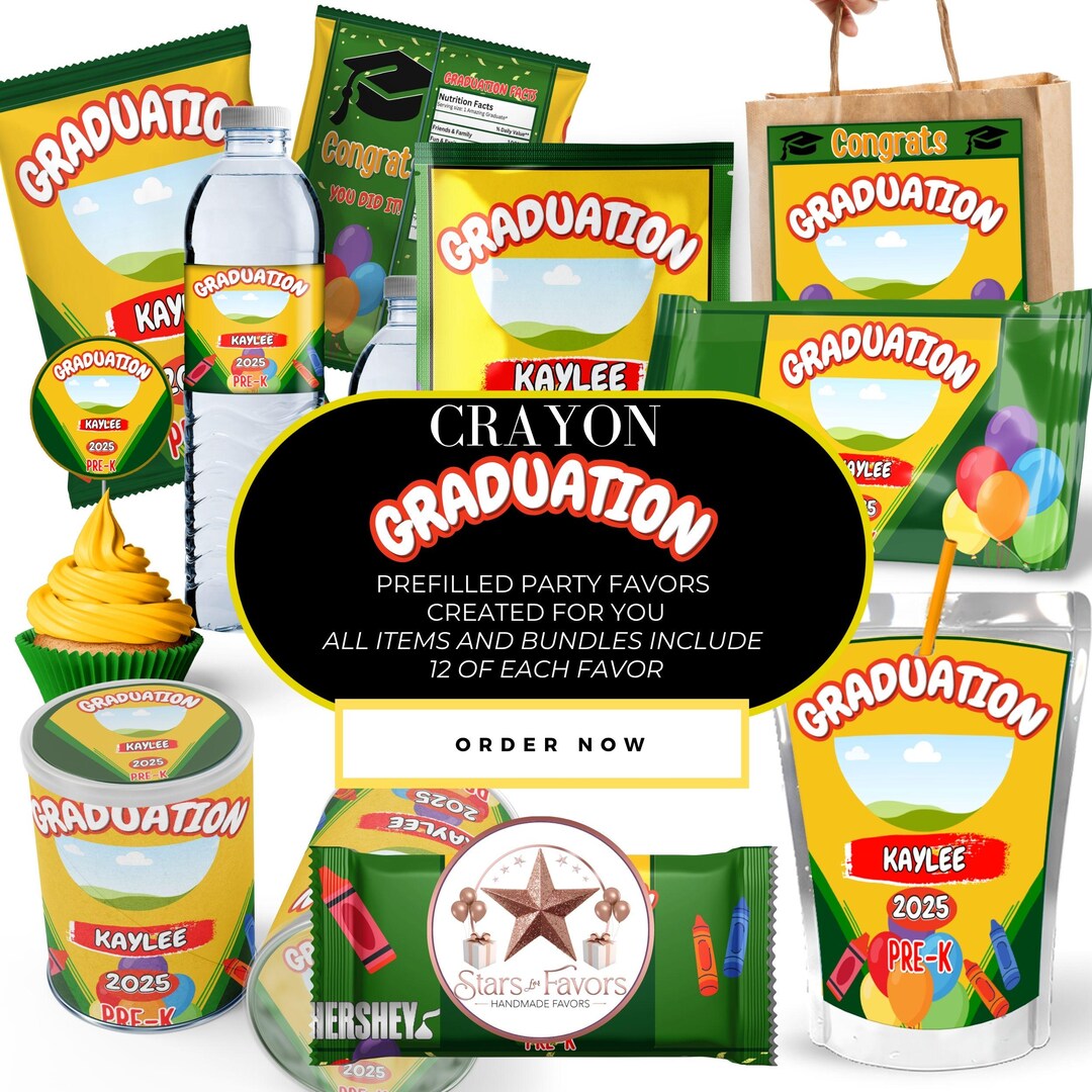 Crayon Graduation Party Favors: Personalized Treat Wrappers, Printed or ...