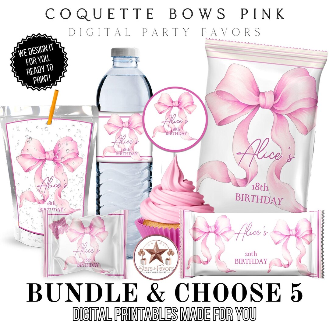 Pink Coquette Bows Party Favors Bundle: Choose 5 Pink Theme (digital ...