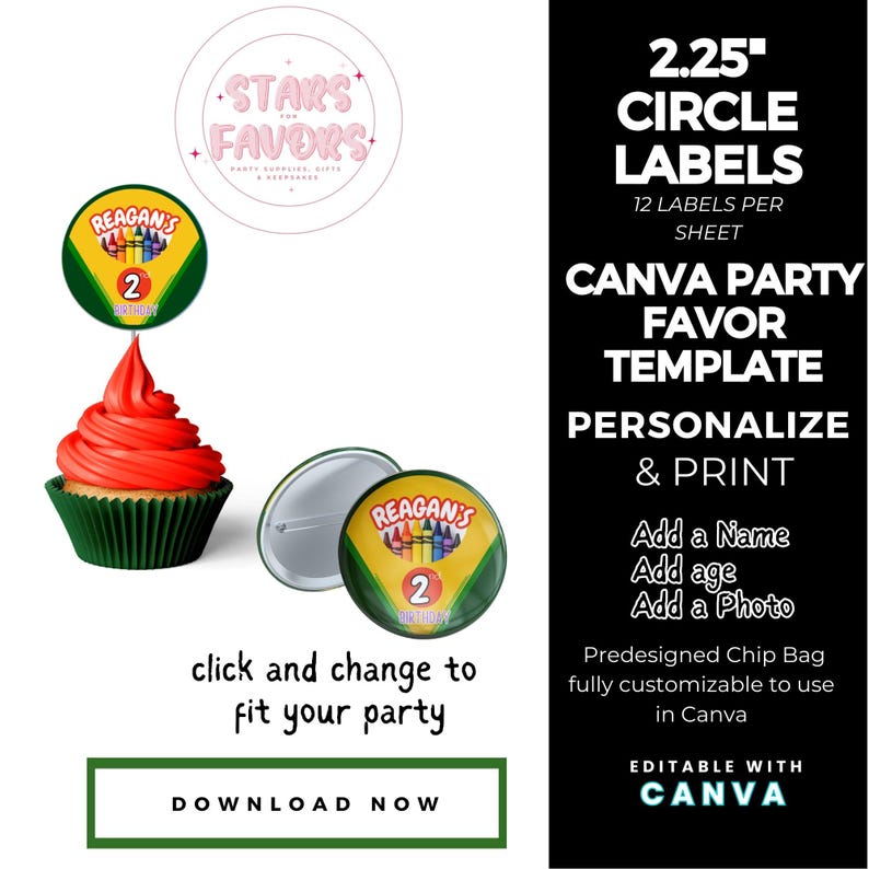 Crayon Color Birthday Party Personalized 2.25" Circle Label CANVA ...