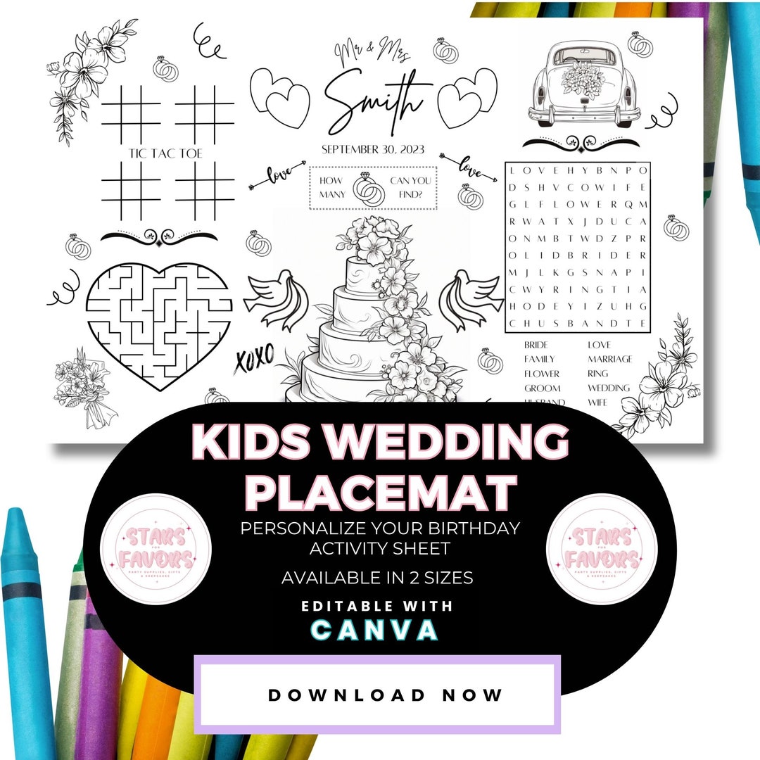 Printable Wedding Coloring Placemat, Digital File, Wedding Activity ...